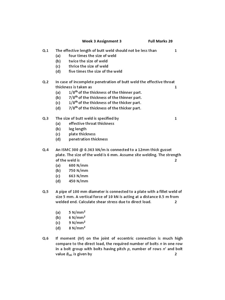 Assignment 3 & Solution | PDF | Screw | Welding
