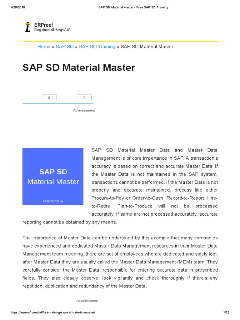 SAP SD Material Master Overview | PDF | Sales | Warehouse