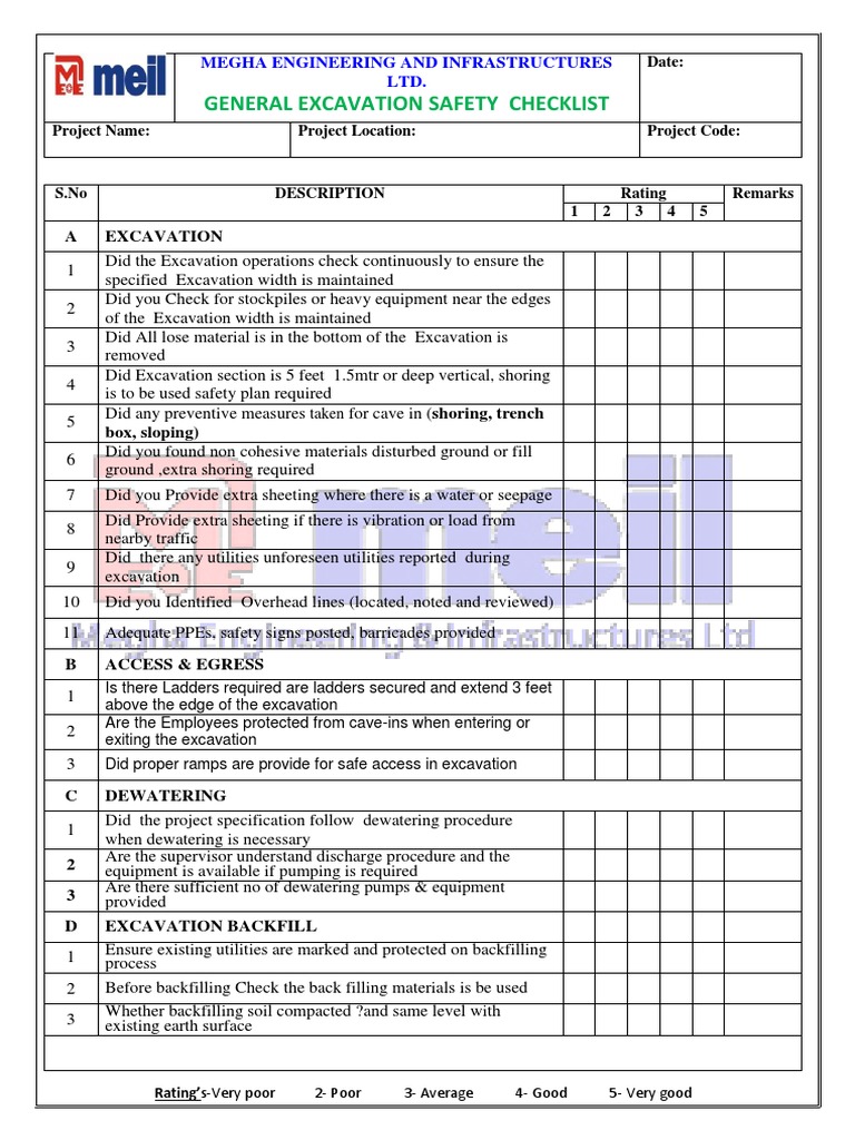 General Excavation Safety Checklist | PDF | Excavation (Archaeology ...