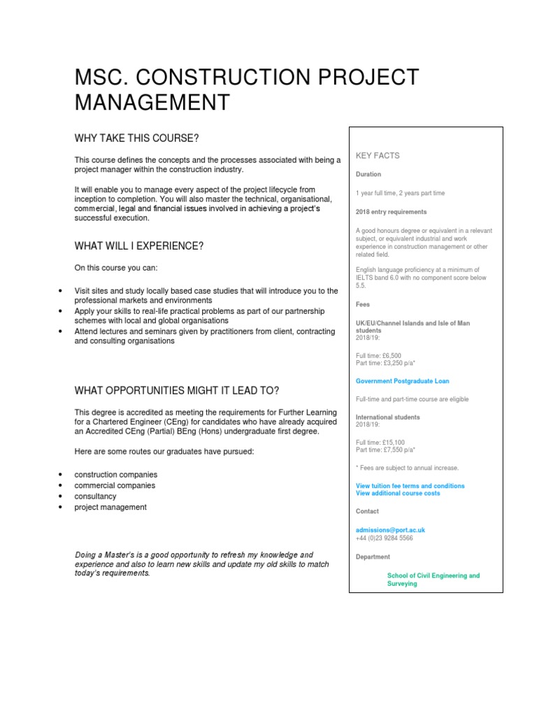 Msc. Construction Project Management: Why Take This Course? | PDF ...