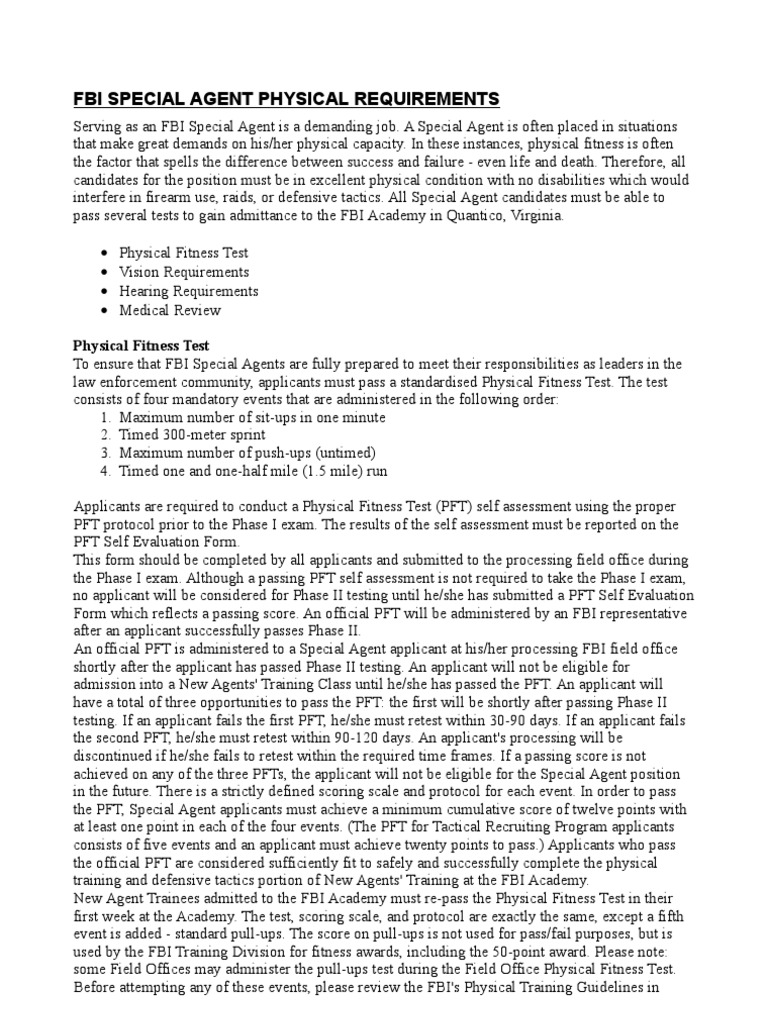 FBI Special Agent Fitness Test Standards | PDF | Aerobic Exercise ...
