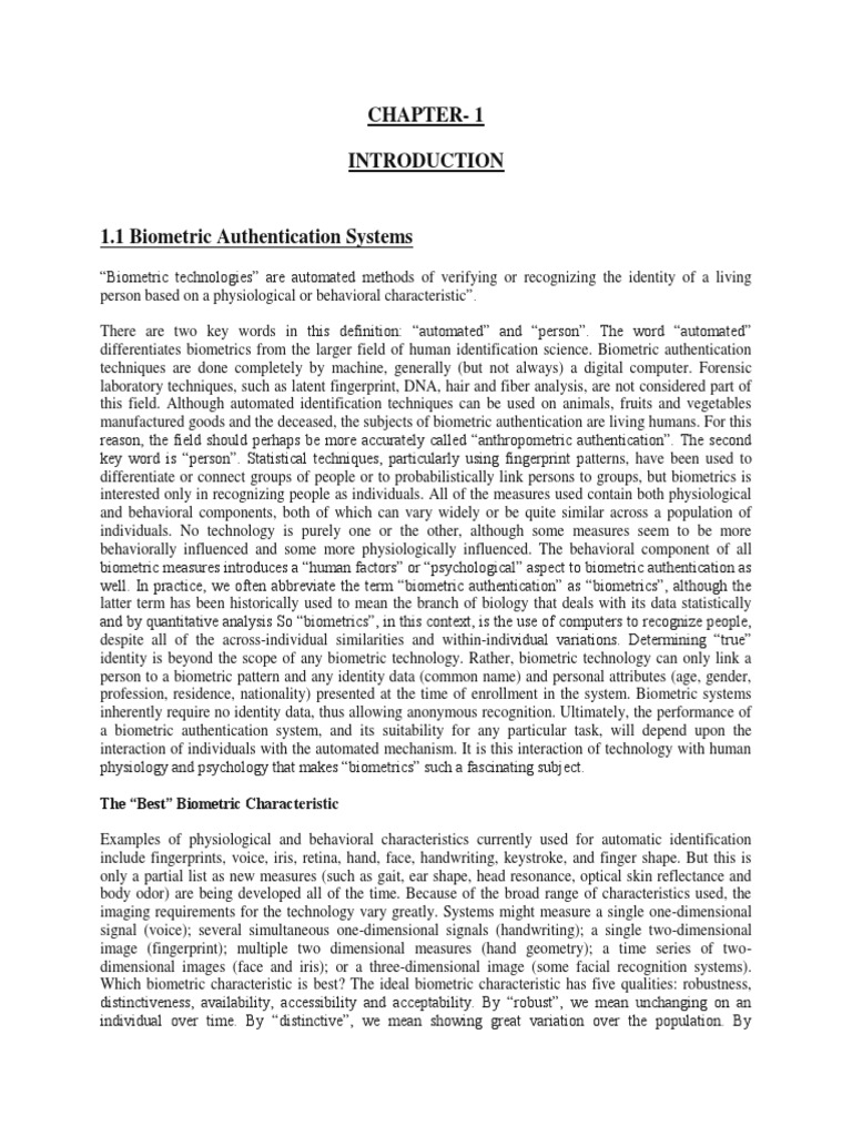 Chapter-1: The "Best" Biometric Characteristic | PDF | Matlab | Biometrics