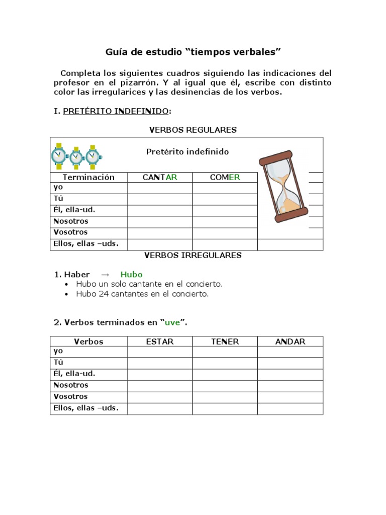 Guía Tiempos Verbales Sexto | PDF | Verbo | Conjugación gramatical