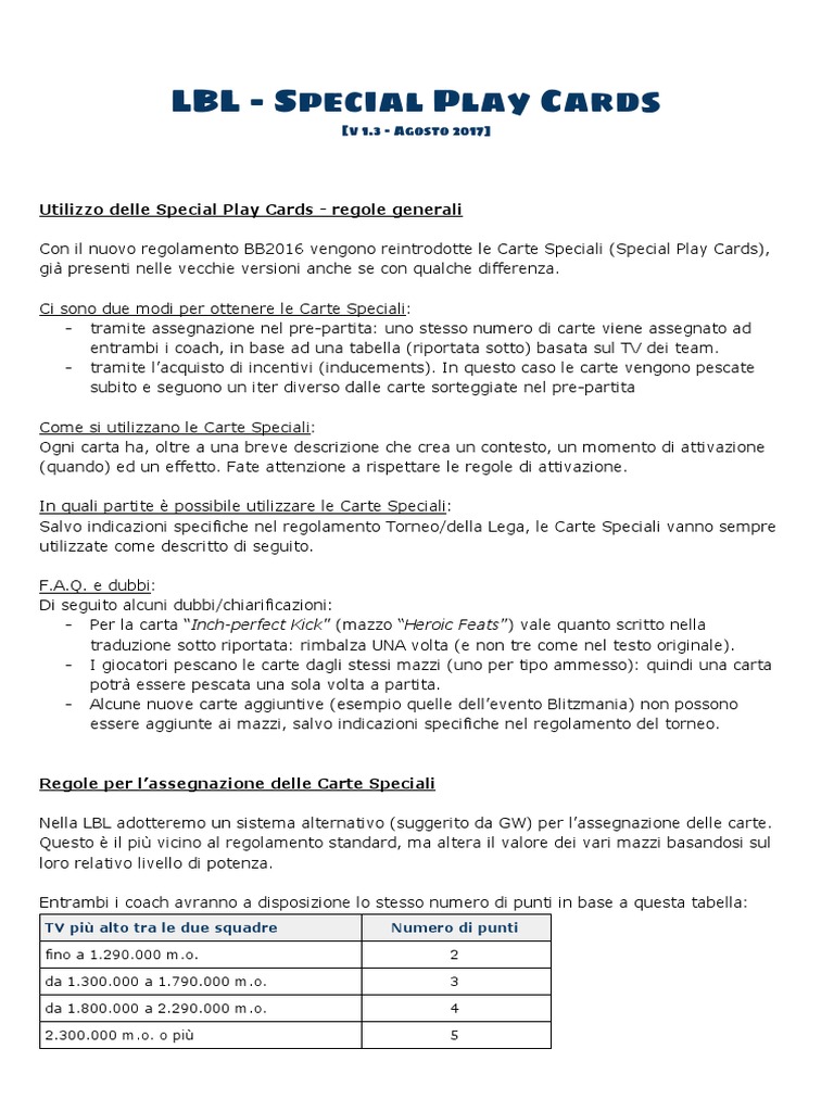 Blood Bowl Special Play Cards v1.3 | PDF | Playing Cards | Card Games