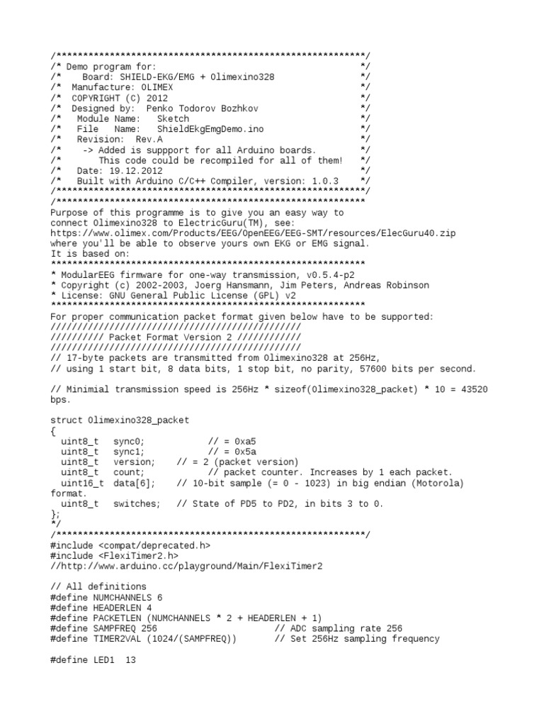 EMG EKG Code For ARDUINO SHIELD | PDF | Parameter (Computer Programming ...