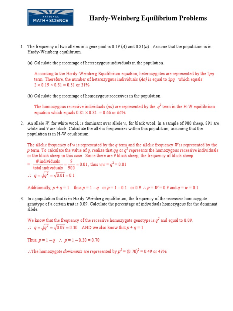 Hardy Weinberg Problem Set KEY | PDF | Zygosity | Allele