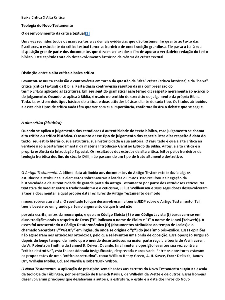 Baixa Crítica X Alta Crítica | PDF