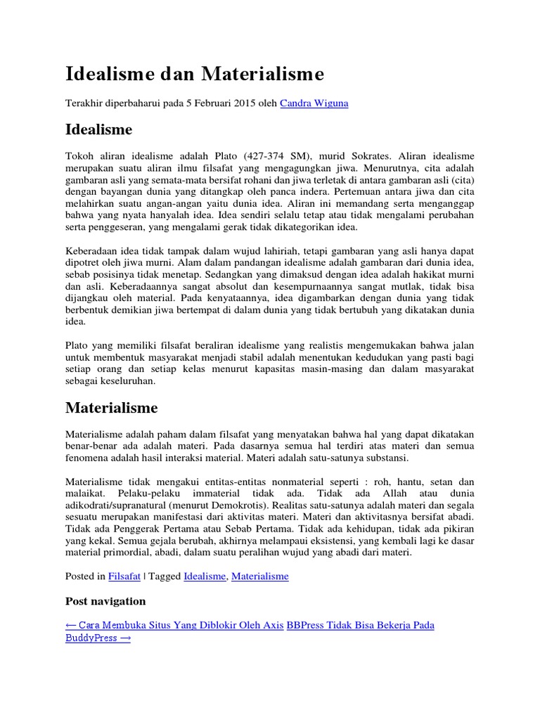 Idealisme Dan Materialisme | PDF