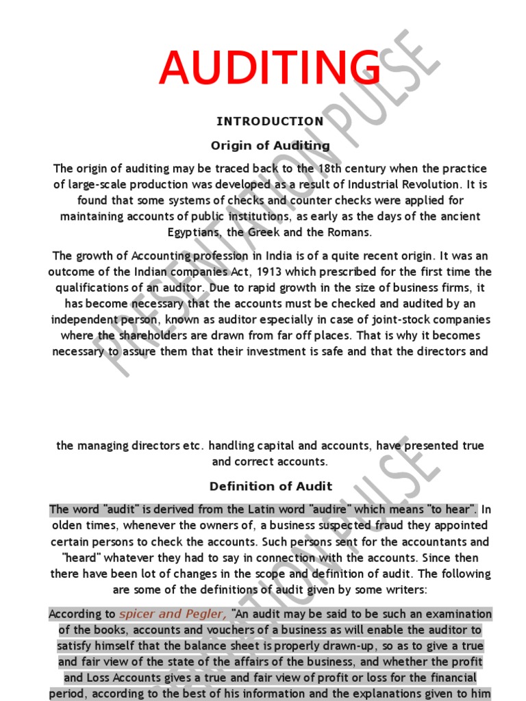 Origin of Auditing | PDF | Bookkeeping | Audit