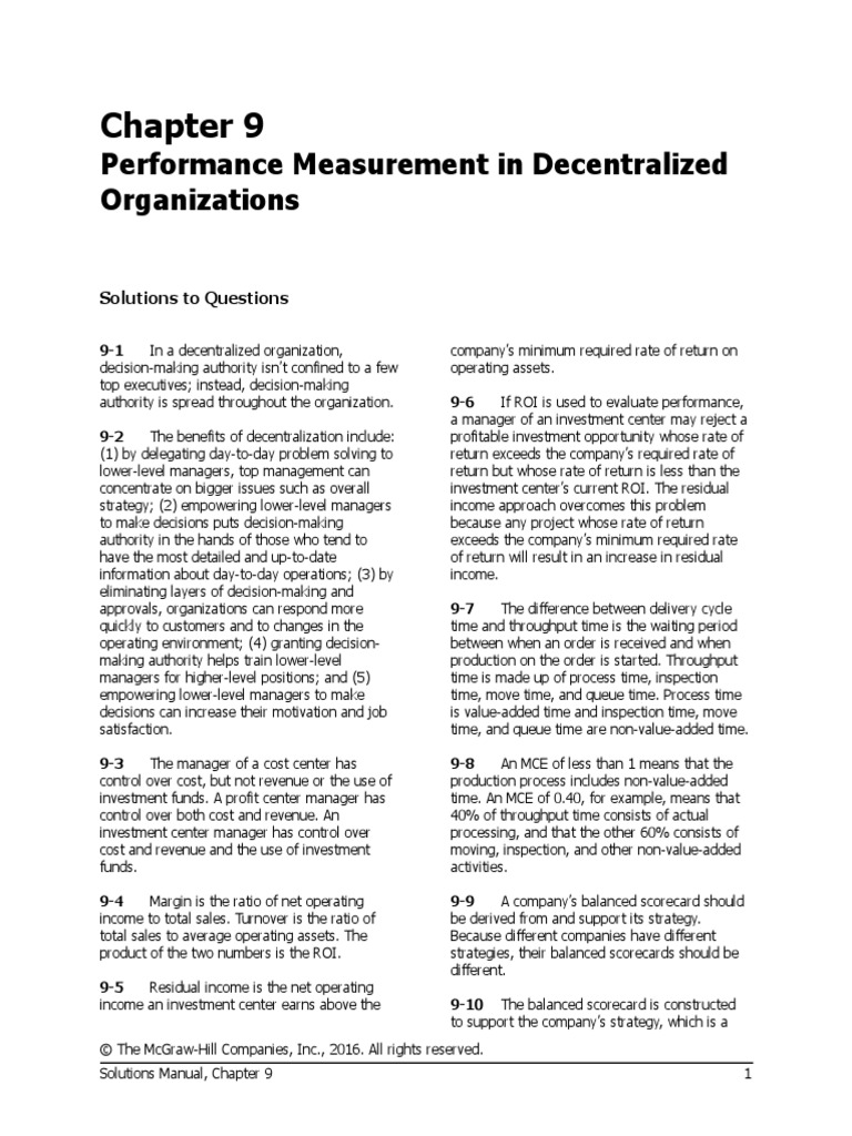 Cap 8 Performance CH09 SM 1 | PDF | Revenue | Return On Investment