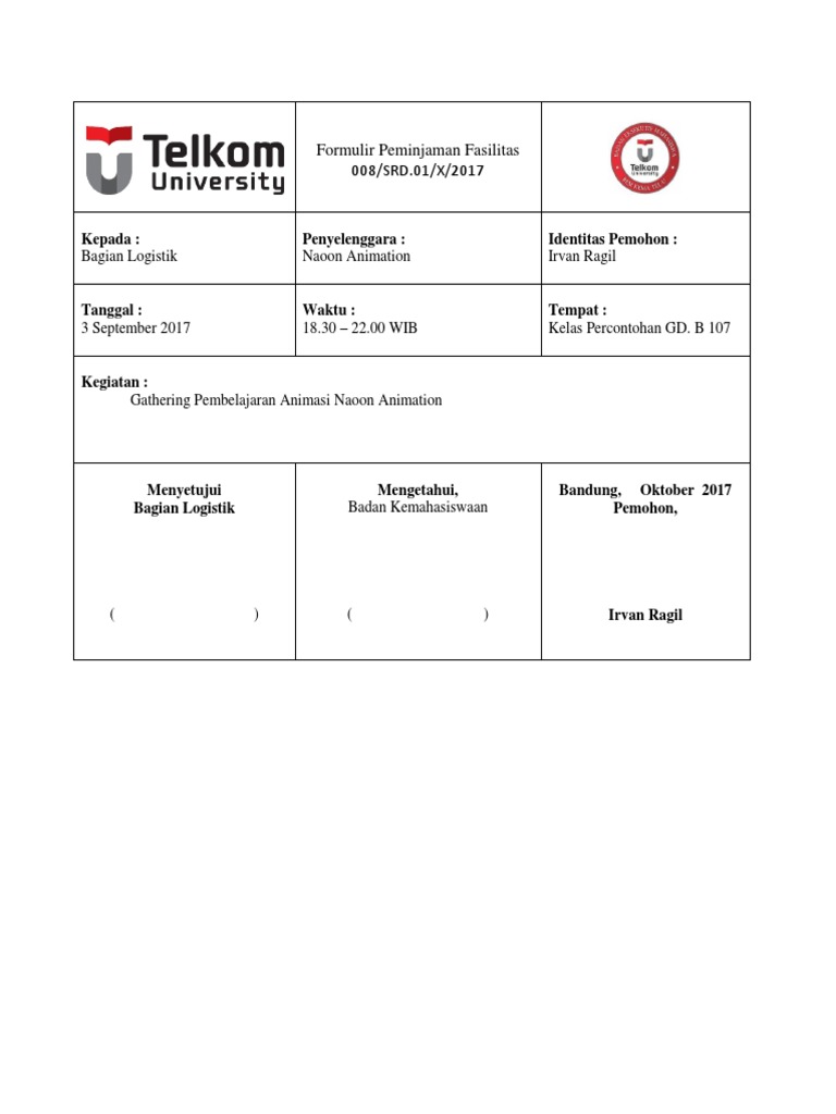 FORM PEMINJAMAN RUANGAN - Naoon1 | PDF