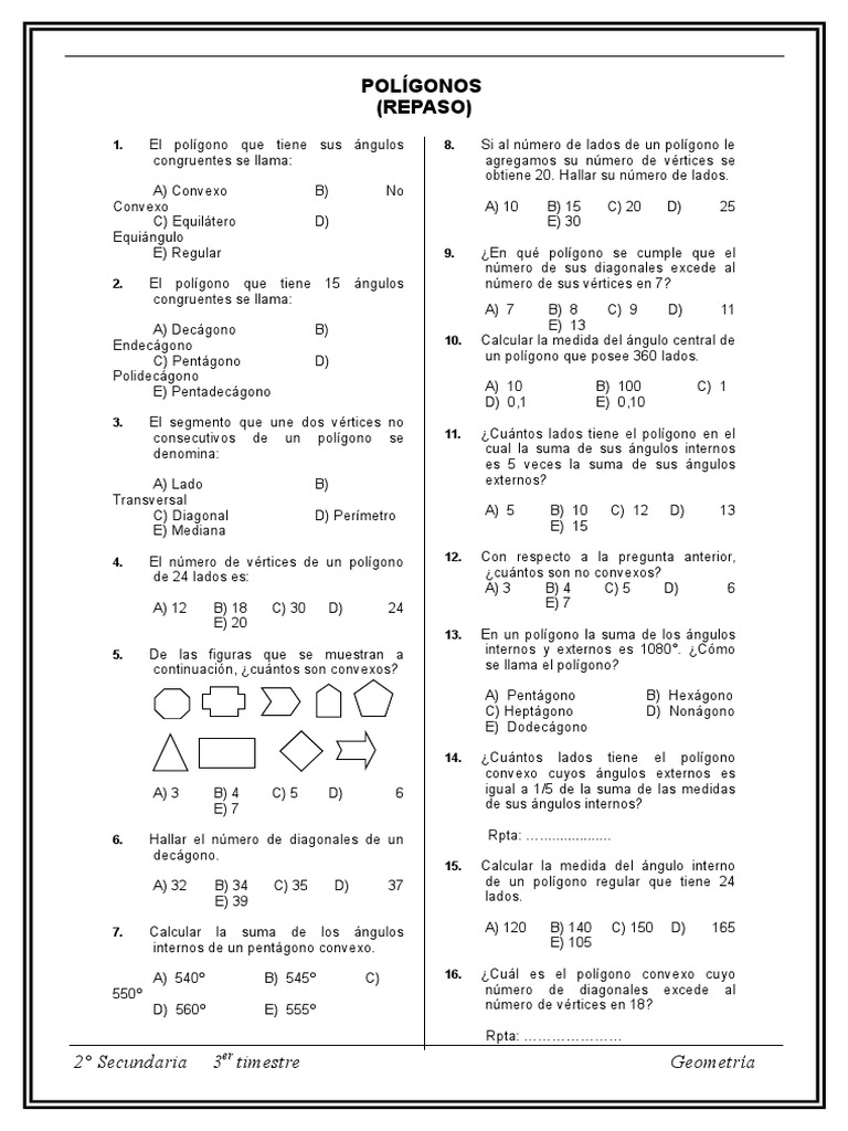 Polìgonos (Repaso) | PDF | Formas geométricas | Geometría euclidiana
