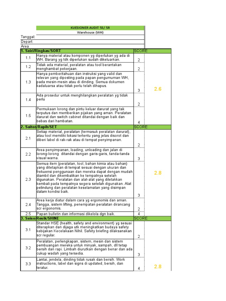 5S Score Warehouse Audit OMEX Consulting | PDF