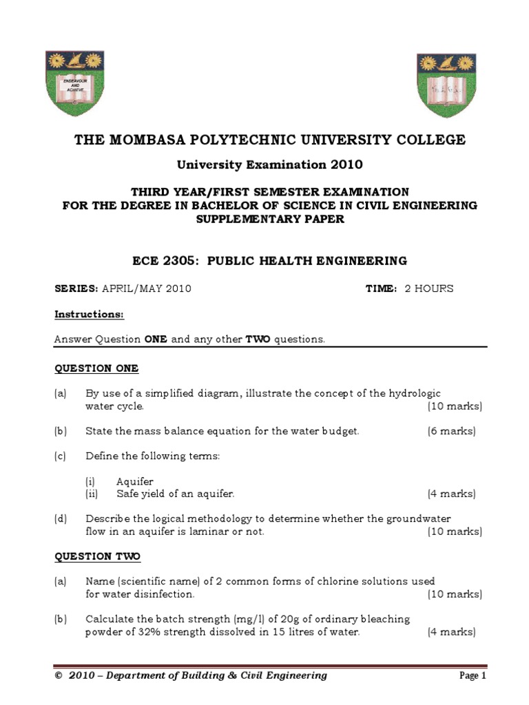 Public Health Engineering (Supp) - Ece 2305 | PDF | Liquids | Water