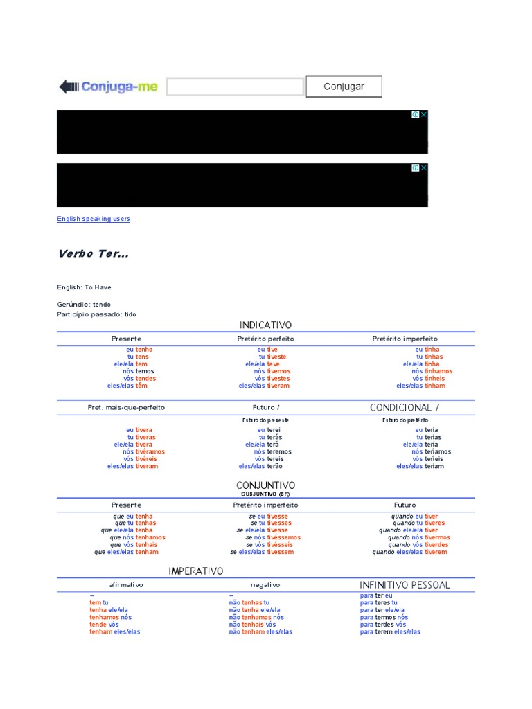 Verbo Ter | PDF | Tempo gramatical | Conjugação gramática