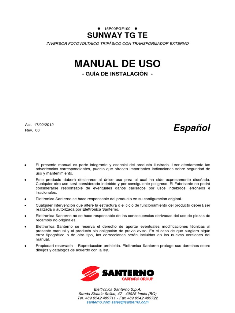 Guia Instalacion Santerno Inverters - Es | PDF | Transformador | Equipo ...