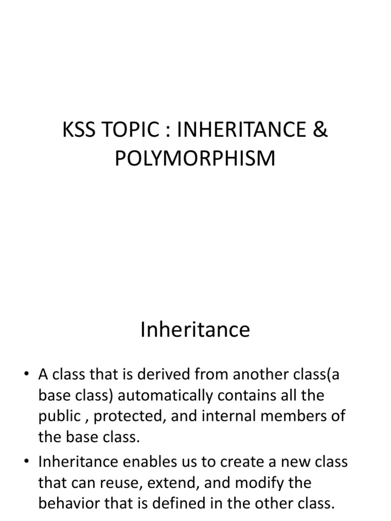 Kss Topic: Inheritance & Polymorphism | PDF