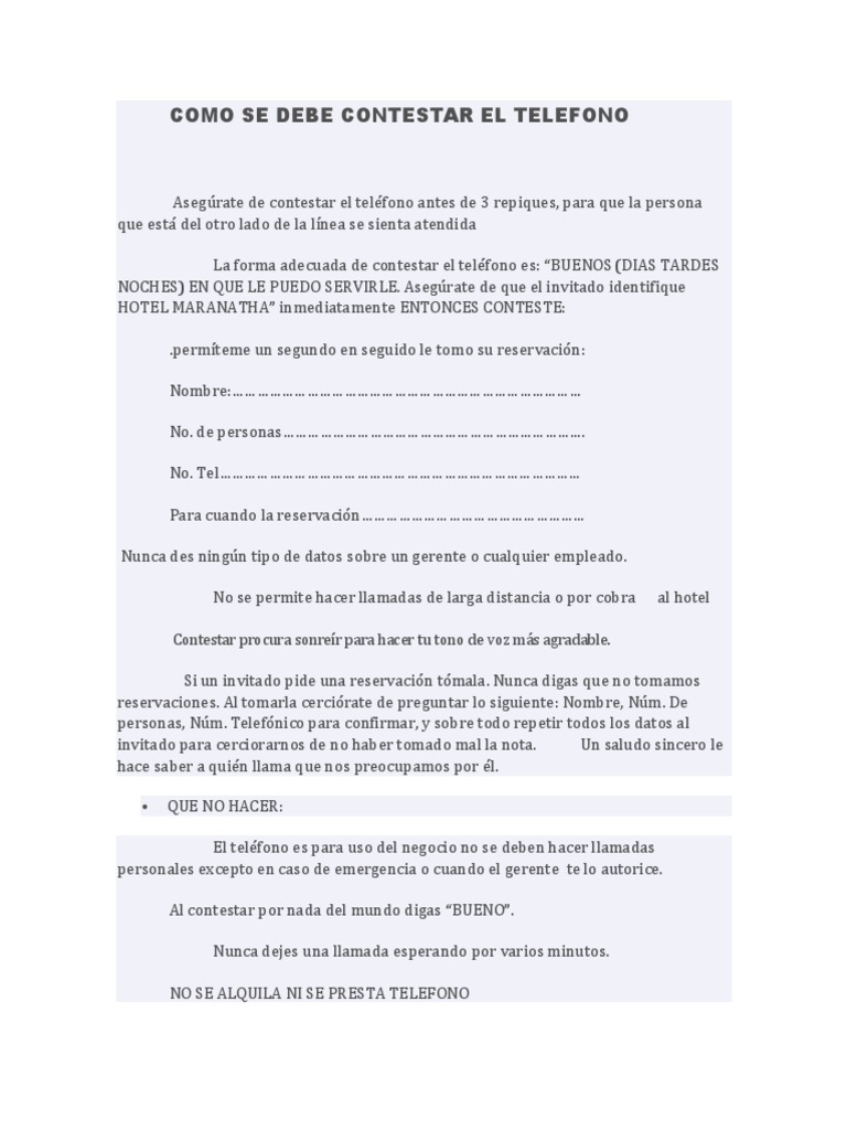 Como Se Debe Contestar El Telefono | PDF