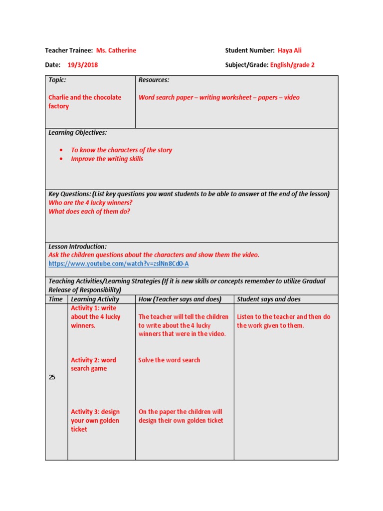 Grade 2 English Lesson Plan: Charlie's Winners | PDF