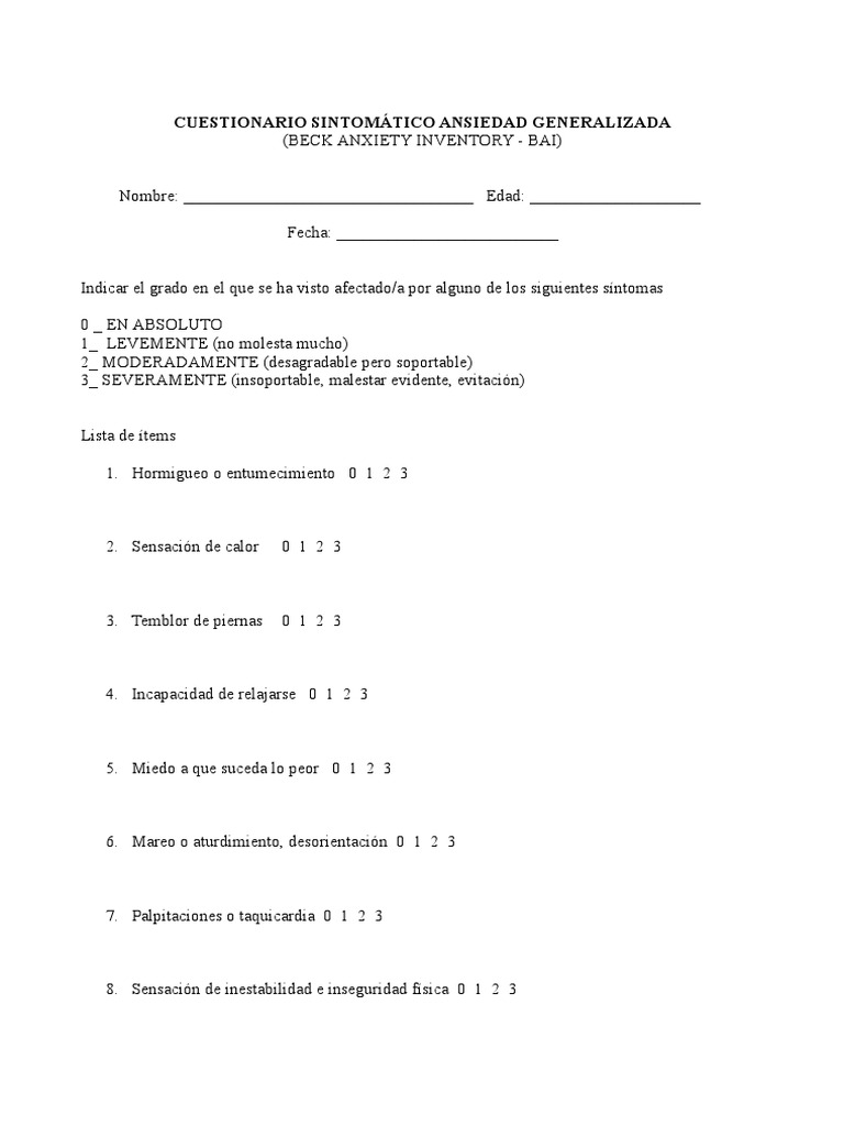 BAI - Beck Anxiety Inventory