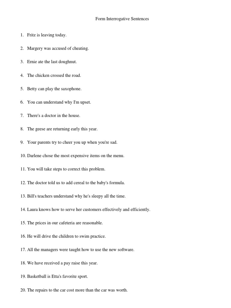 Interrogative Sentences Worksheets Type Of Sentences Worksheet In