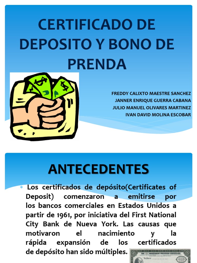 Certificado De Deposito Y Bono De Prenda Pdf Certificado De