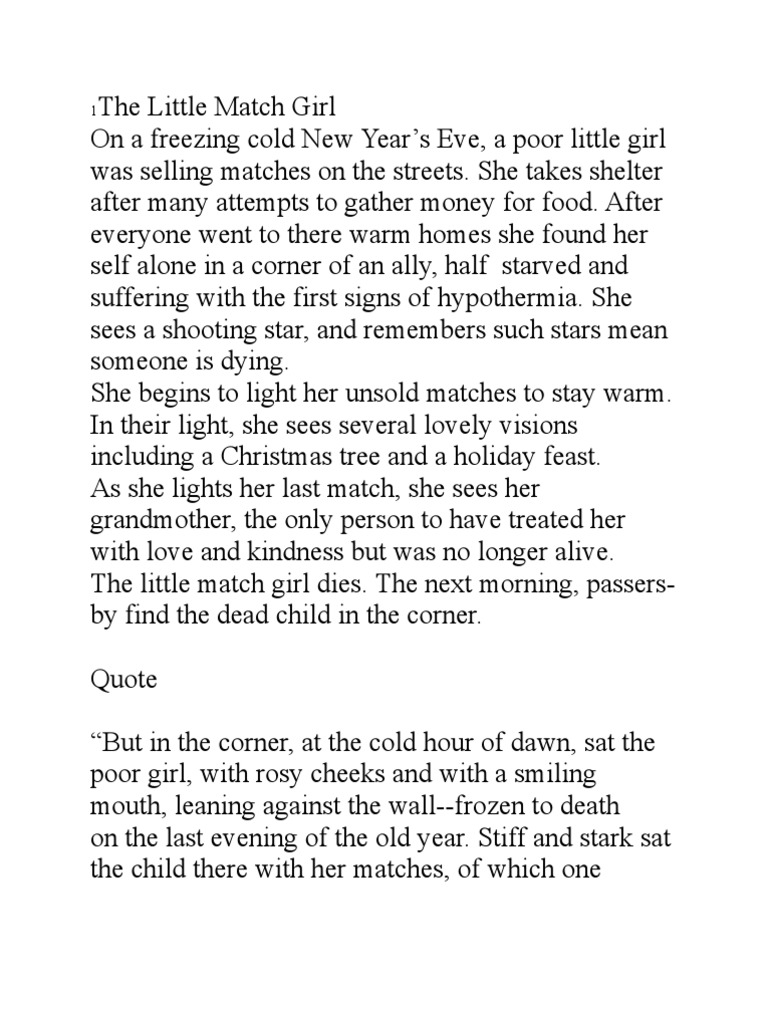 The Little Match Girl: A Tragic Tale | PDF