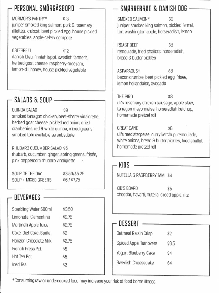 Freya Cafe Opening Menu