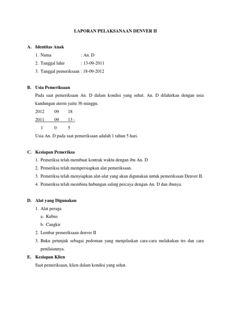 Contoh Laporan Denver II | PDF