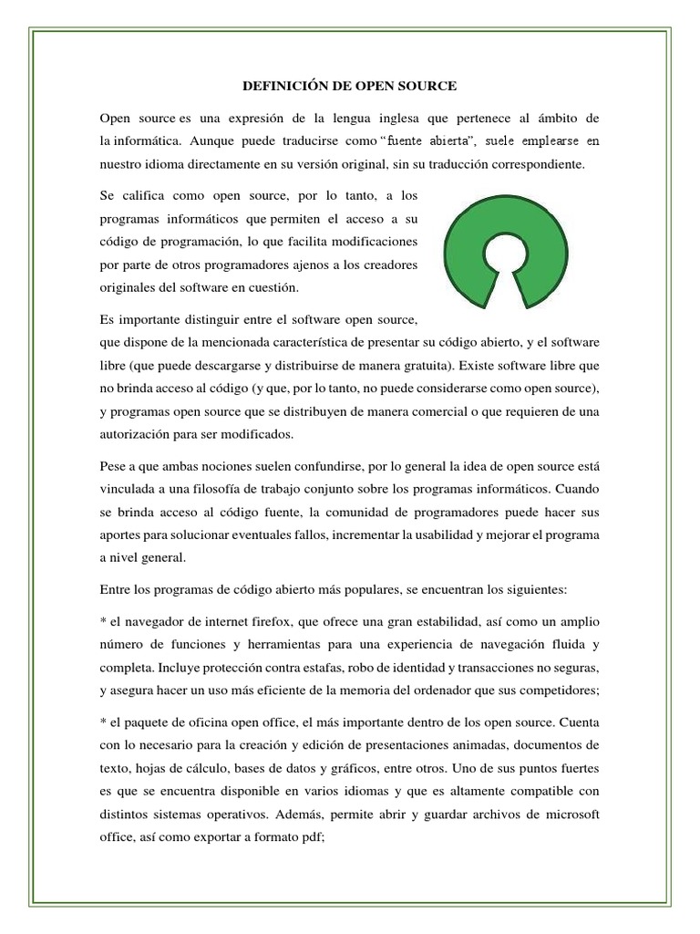 Definición de Open Source y Ejemplos | PDF | Software libre | Software