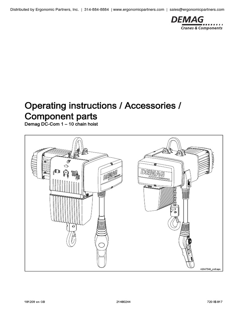 Operating instructions / Accessories / Component parts: Demag DC-Com 1 – 10 chain hoist