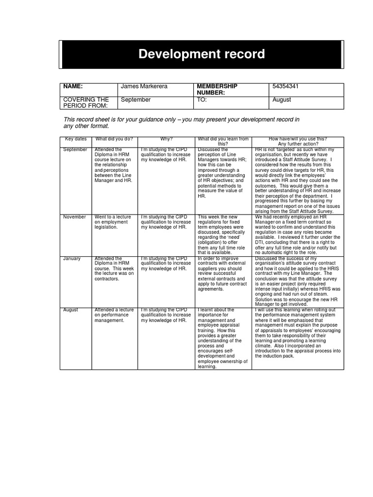 Development Record: Name: Membership Number | PDF | Recruitment ...