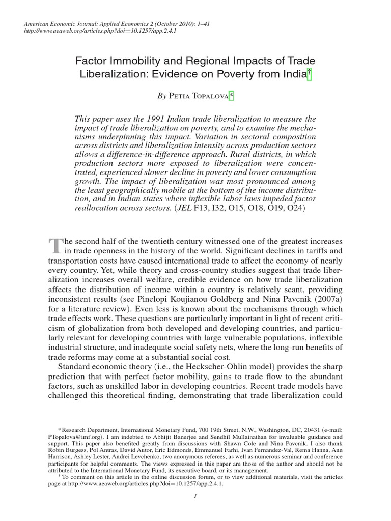 Factor Immobility and Regional Impacts of Trade | PDF | Free Trade ...