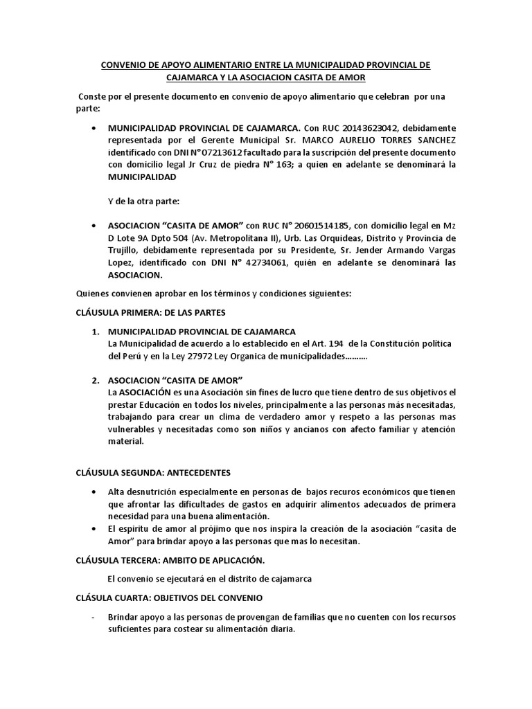 Modelos de Convenios Entre Municipalidad e Ong | PDF | Trabajo Social ...