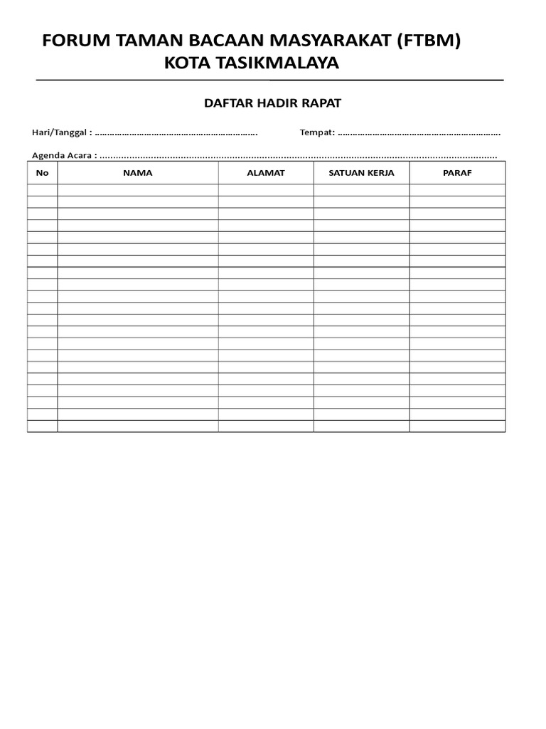 Daftar Hadir TBM | PDF