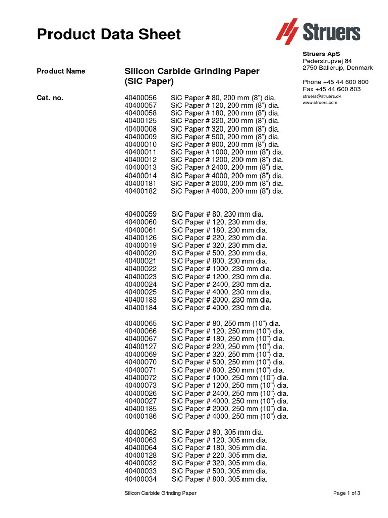 Product Data Sheet Silicon Carbide Grinding Paper CA en | PDF ...