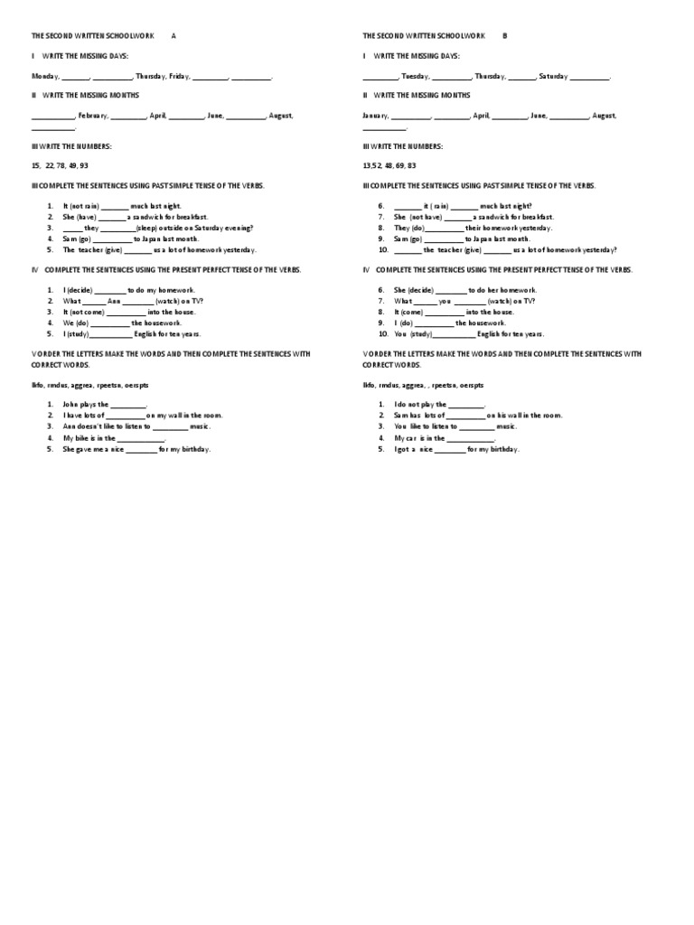 Schoolwork Practice for Students | PDF | Grammatical Tense | Perfect ...