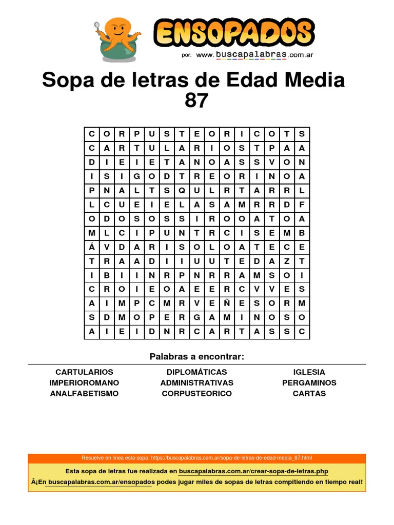 Sopa de Letras de Edad Media 87 | PDF | Ocio