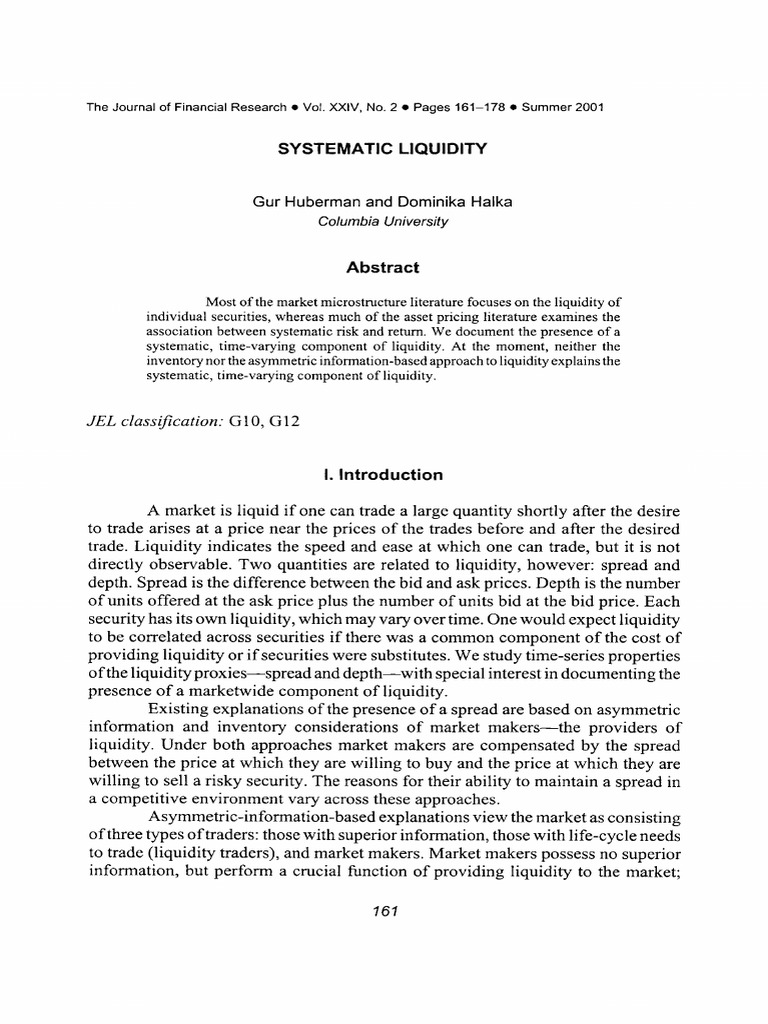 Systematic Liquidity: Gur Huberman and Dominika Halka | Download Free ...