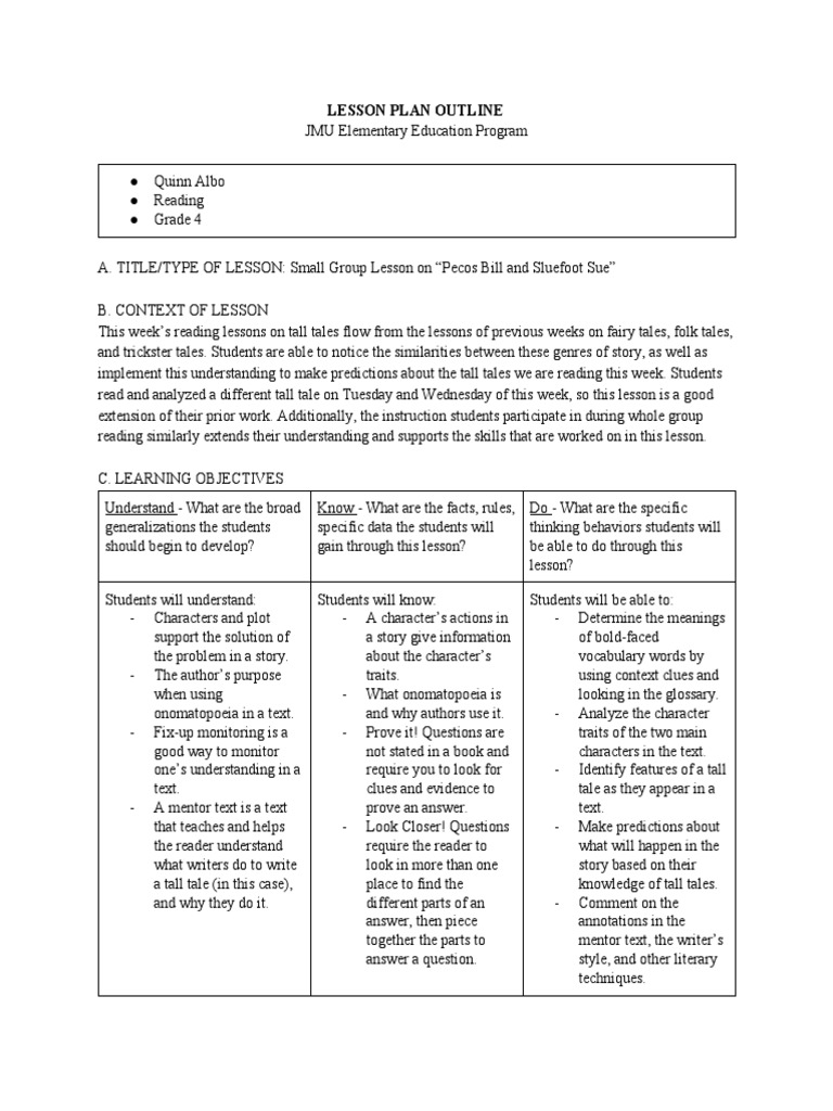 Tall Tales Literacy Skills | PDF | Reading Comprehension | Cognition