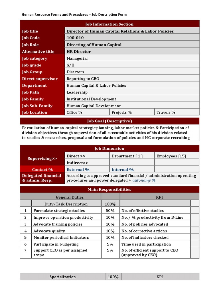 JD Template v2 | PDF | Employment | Chief Executive Officer