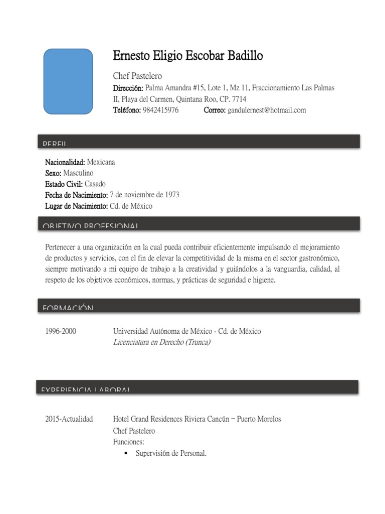Experienced Mexican Pastry Chef resume | PDF | Desserts | Mexico
