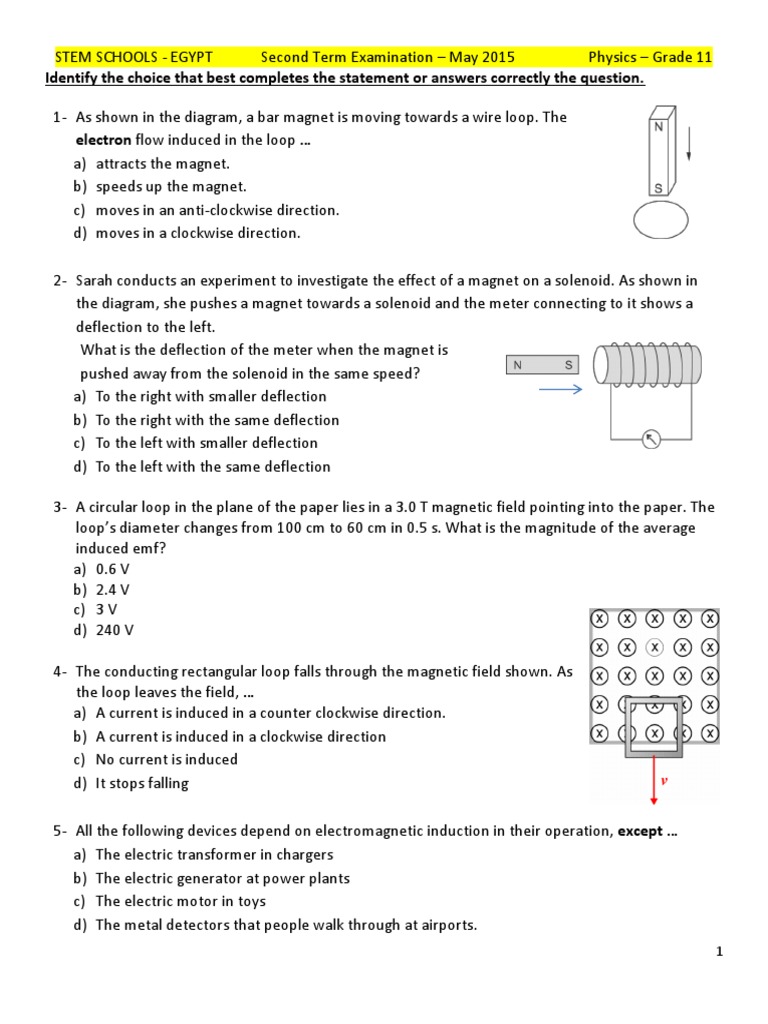 2 Term Exam STEM g11 2015-2 | PDF | Inductor | Transformer