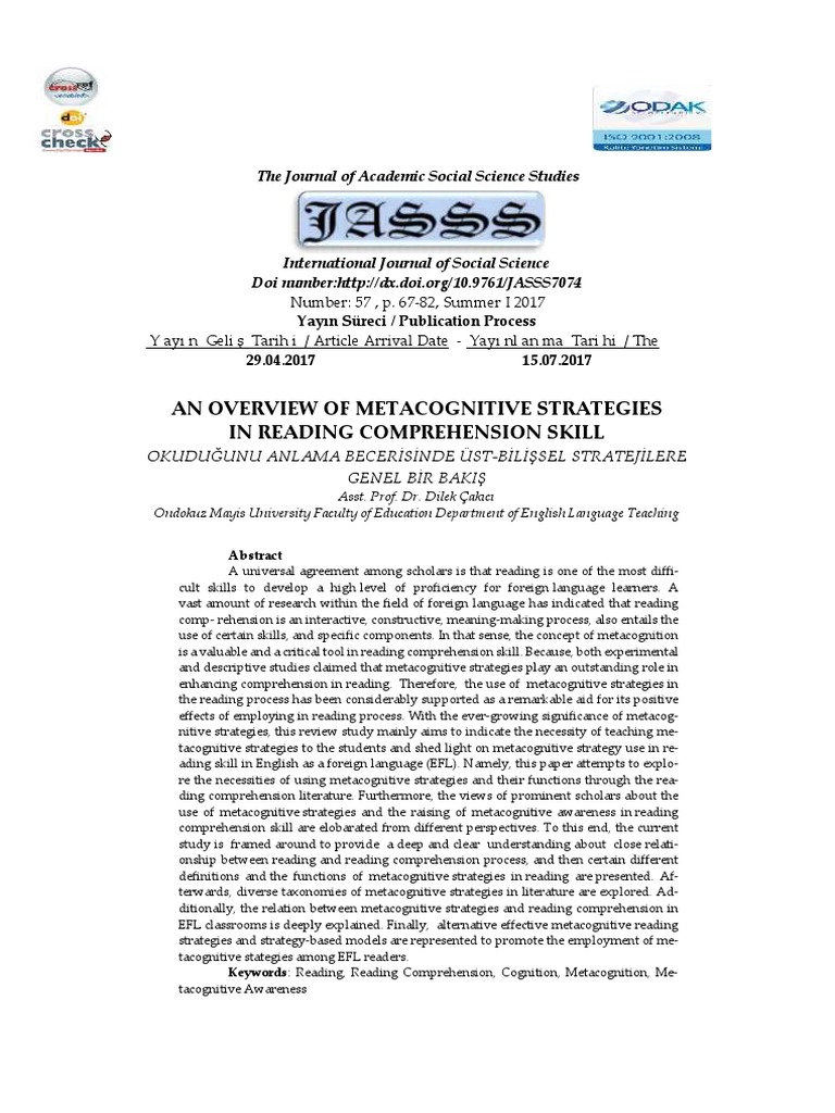 An Overview of Metacognitive Strategies in Reading Comprehension Skill ...