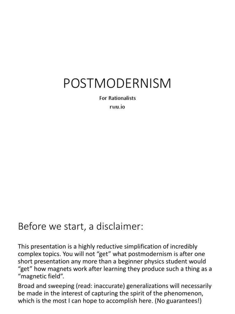 Understanding Postmodernism for Rationalists | PDF | Postmodernism | Truth