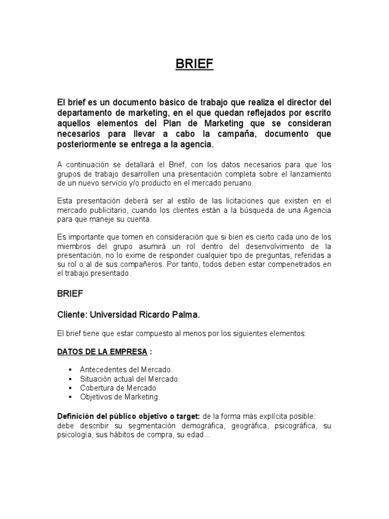 Modelo de Brief Promoción y Publicidad | PDF | Marketing | Publicidad
