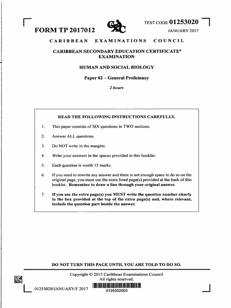 CXC CSEC HSB January 2017 P2 PDF | PDF | Nerve | Neuron