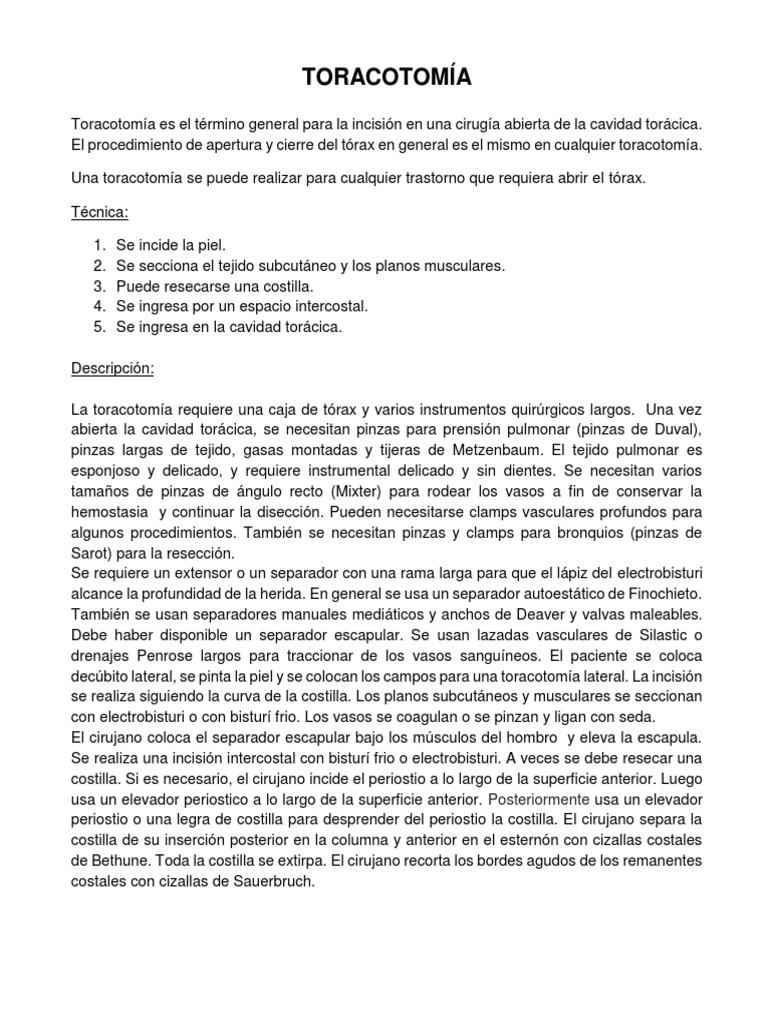 Toracotomía | PDF | Cirugía | Herida