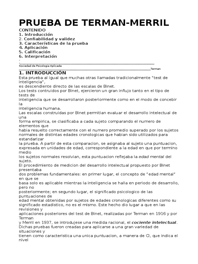 Prueba Terman-Merril: Inteligencia y CI | PDF | Cociente de ...