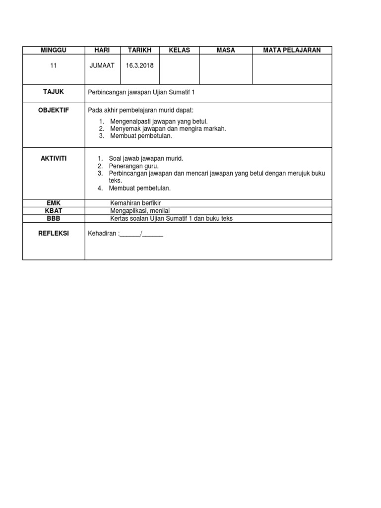 RPH Lepas Exam (Jumaat) | PDF